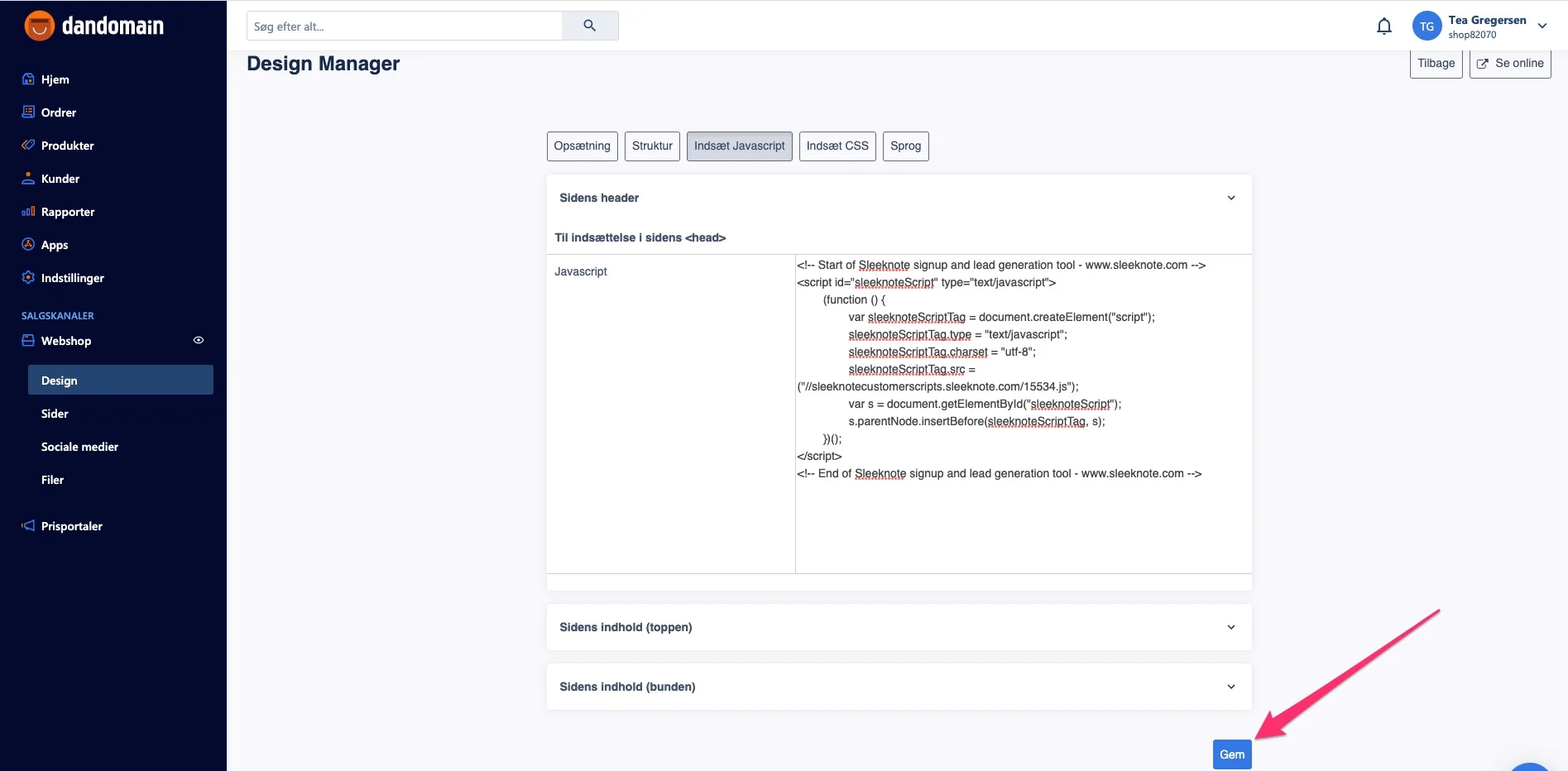 DanDomain – Sleeknote